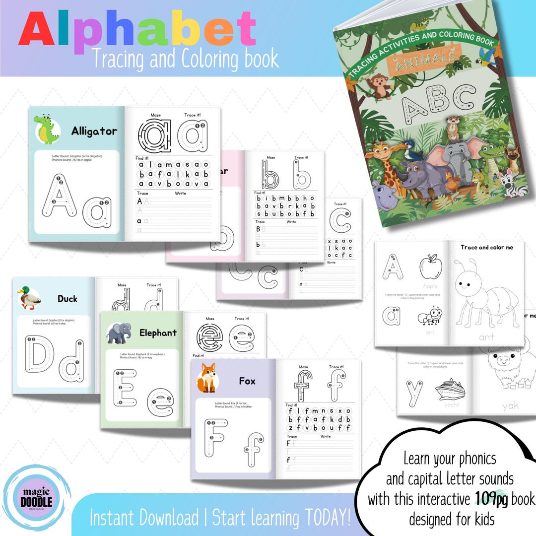 Animal Alphabet Coloring Book for Kids | Trace Letters, Learn Phonics ...