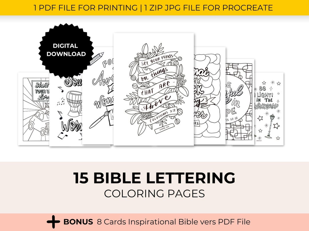 Hand-lettered Bible Verse Coloring Pages: Christian Art, Scripture ...