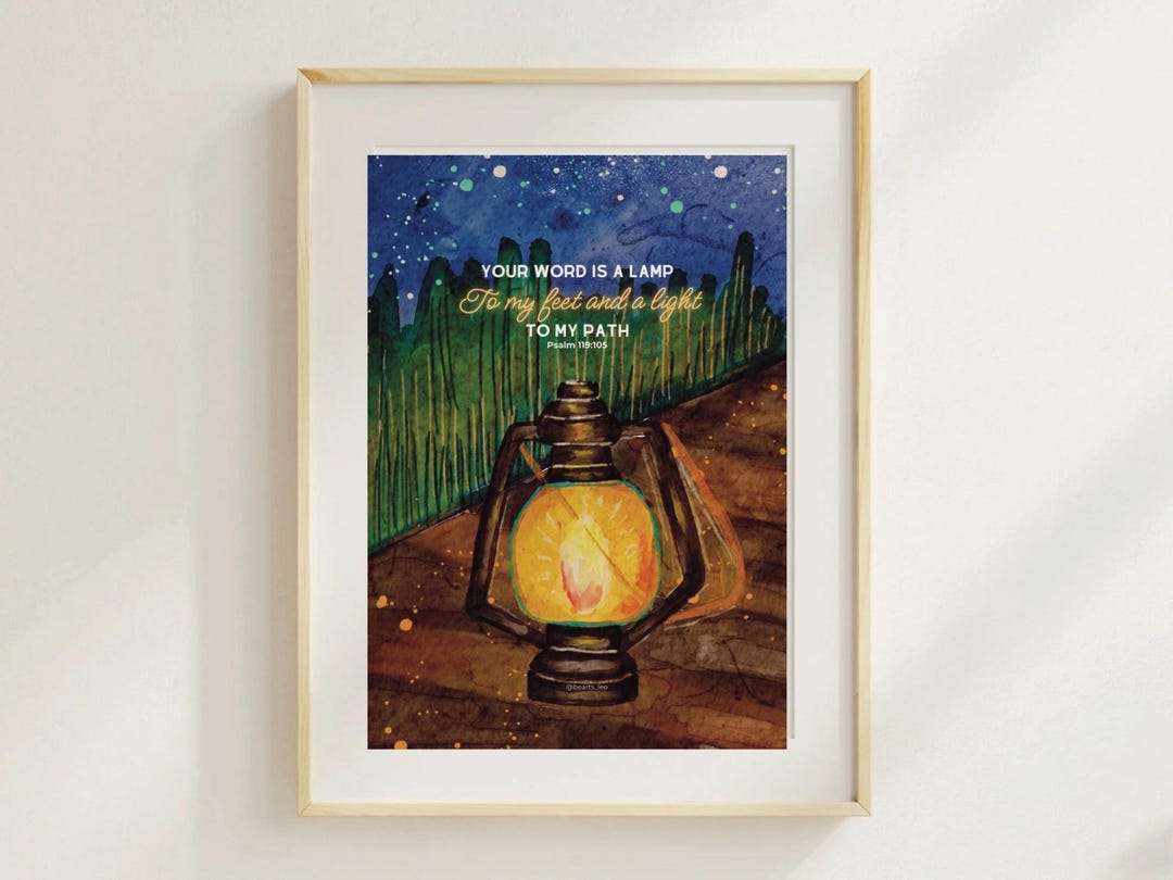 Psalm 119:105 Bible Verse Wall Art, Christian Lantern Watercolor ...