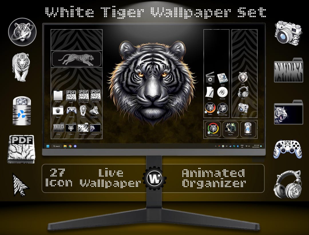 WHITE TIGER Theme Background Desktop Wallpaper Organizer Set 27 Icon 2 ...