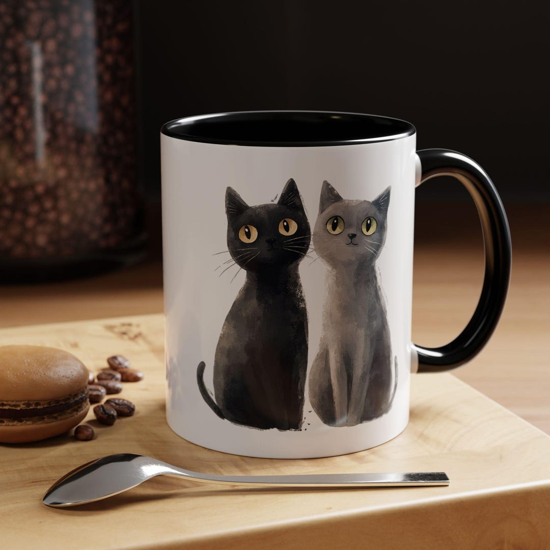 Custom Cat Mug With Black and Grey Cats - Personalized Cat Lover Gift ...