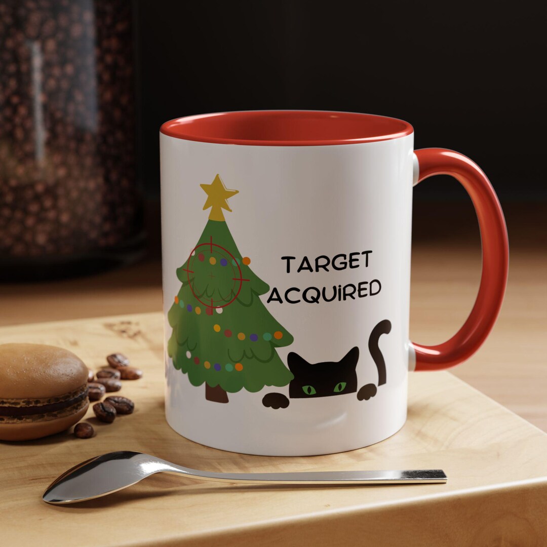 Funny Christmas Cat Mug - Holiday Cat Gift - Target Acquired - Etsy