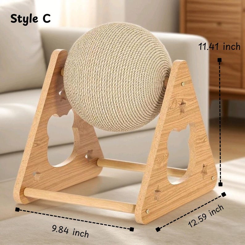Interactive Rope Cat Scratching Ball Toy, Wooden Base Cat Scratcher ...