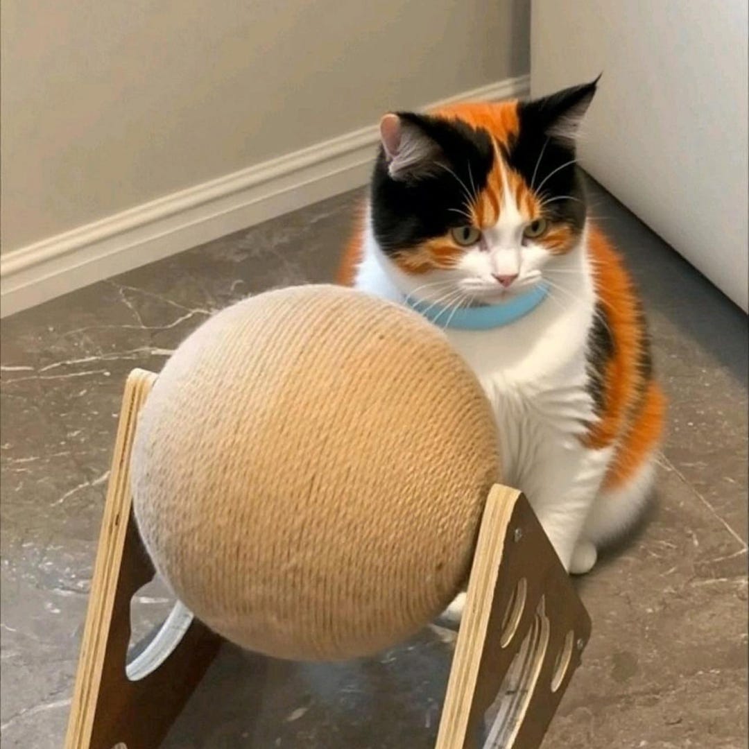 Interactive Rope Cat Scratching Ball Toy, Wooden Base Cat Scratcher ...