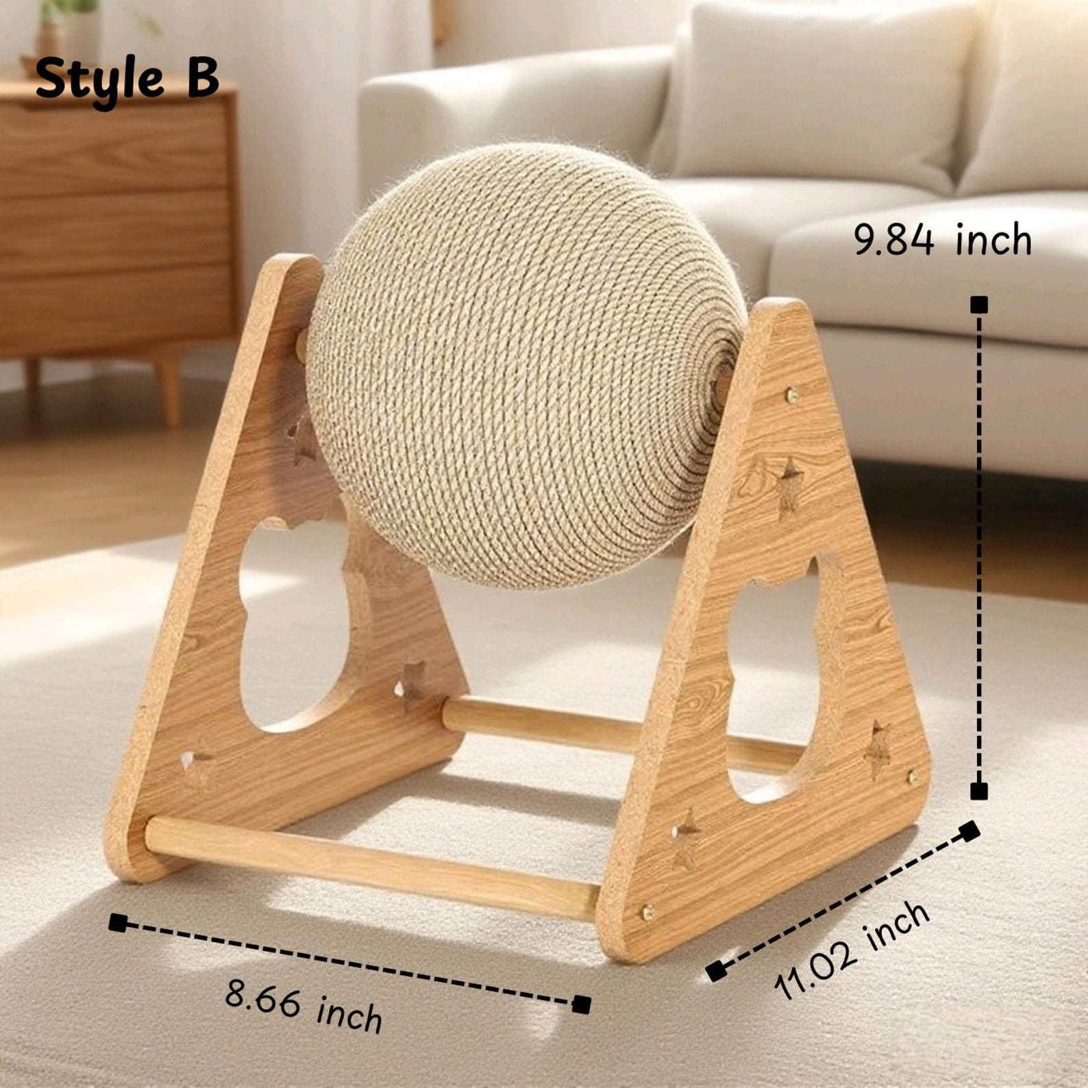 Interactive Rope Cat Scratching Ball Toy, Wooden Base Cat Scratcher ...