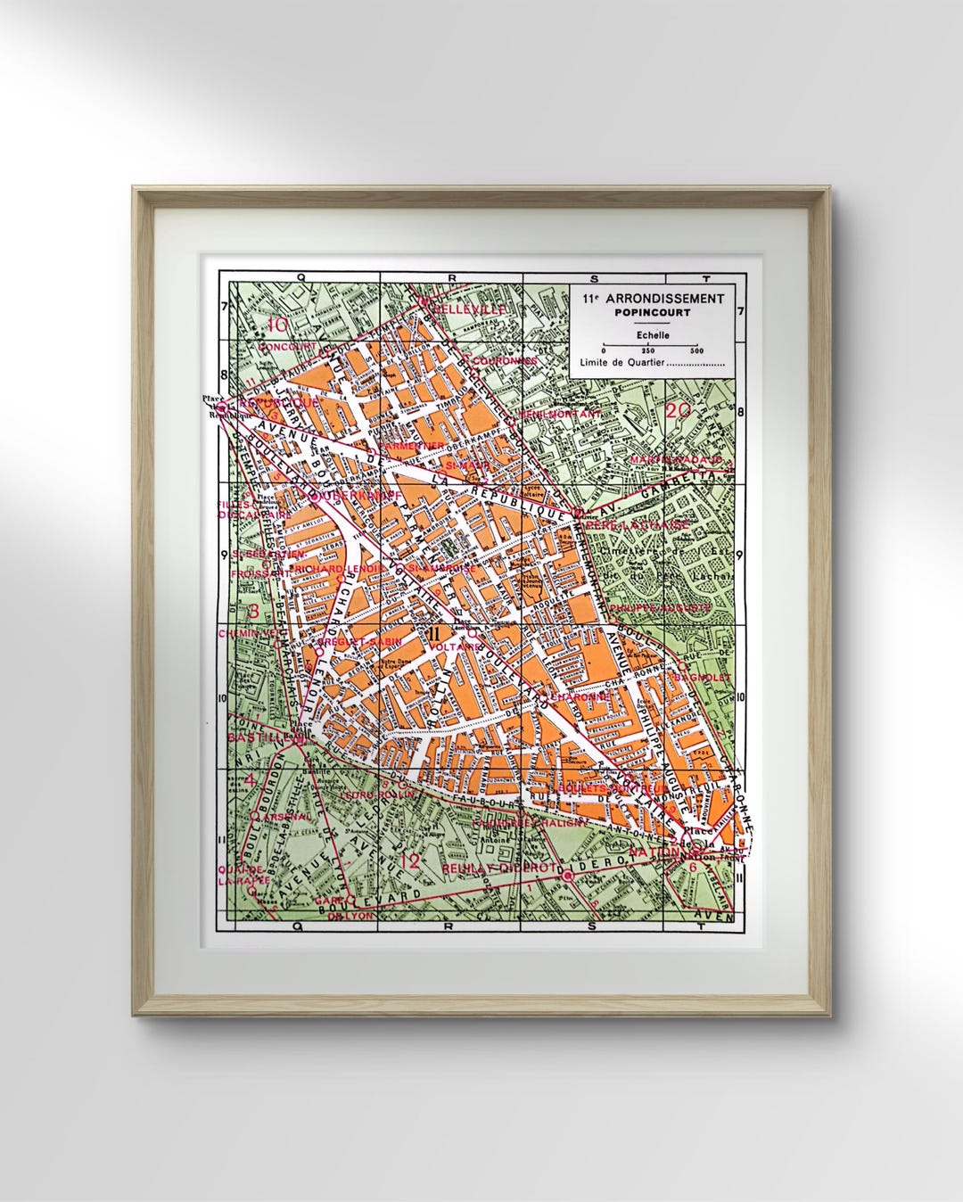 Old Map 11th Arrondissement Paris Popincourt / France Original 1962 ...