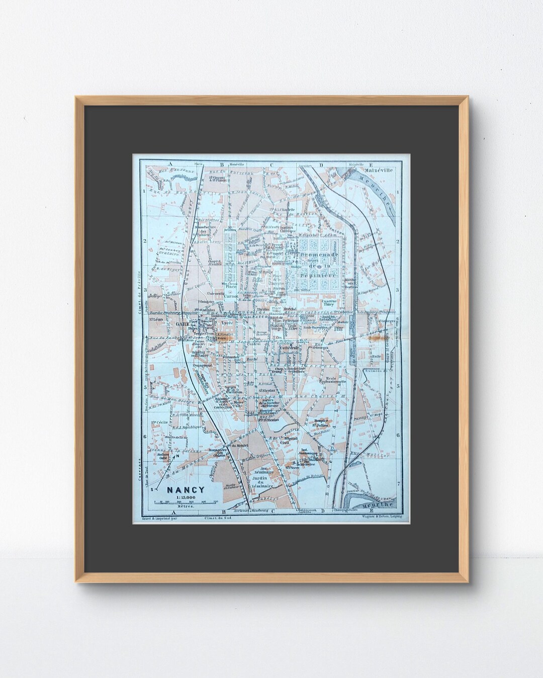 Old Map of Nancy, Printed in 1909 Vintage Authentic 15.5 X 21cm frame ...