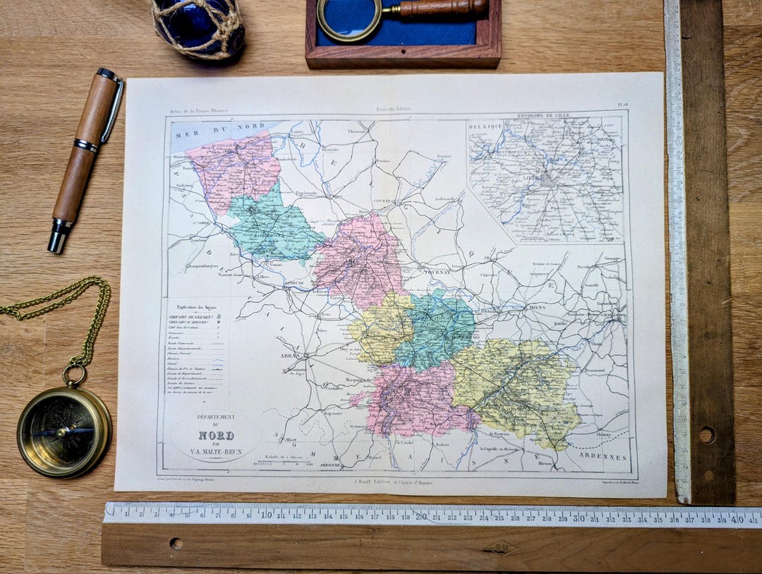 Printed in 1883, Map of the Nord Department. Original Authentic Vintage ...