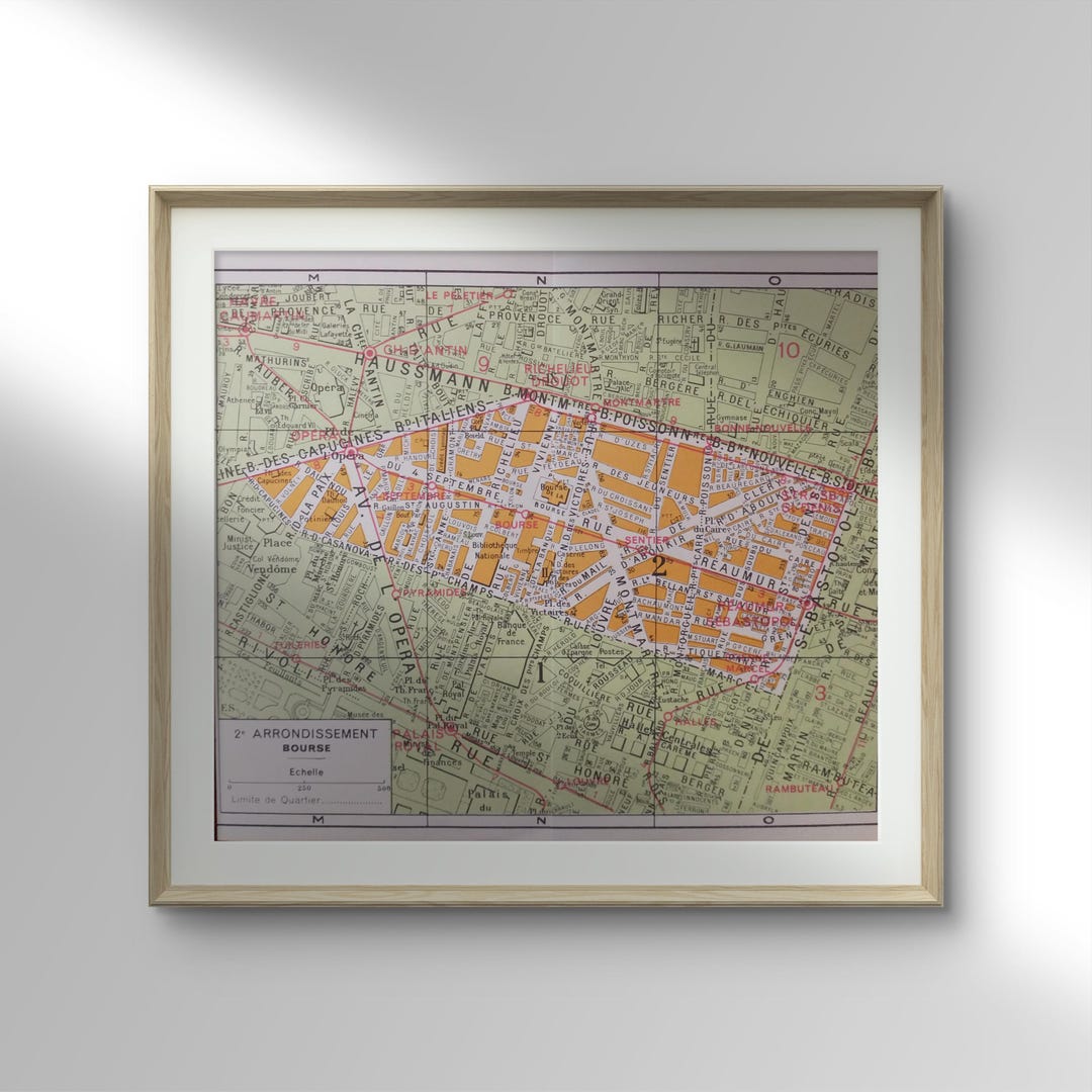 Old Map 2nd Arrondissement Paris Bourse / France Original 1962 15.5x14 ...