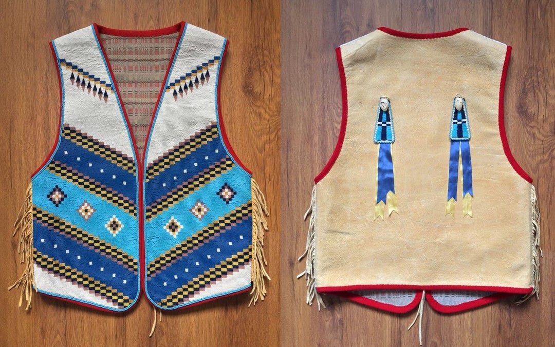 Old American Style Handmade Beaded Front Powwow Regalia Vest BV917 - Etsy