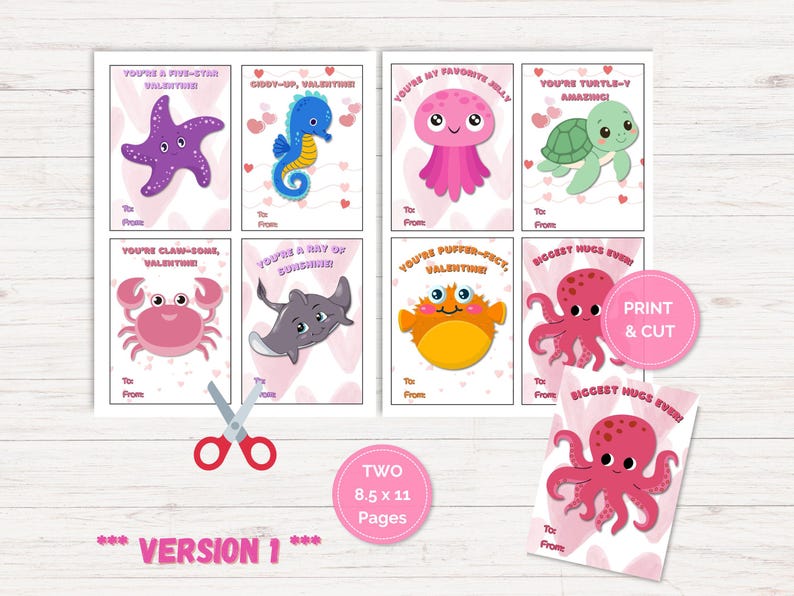 Daycare Valentines for Toddlers, Sealife Animal Preschool Valentine ...
