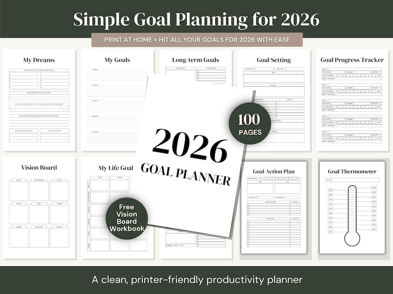 2026 Simple Goal Planner Printable PDF | Printer Friendly Clean Layout ...