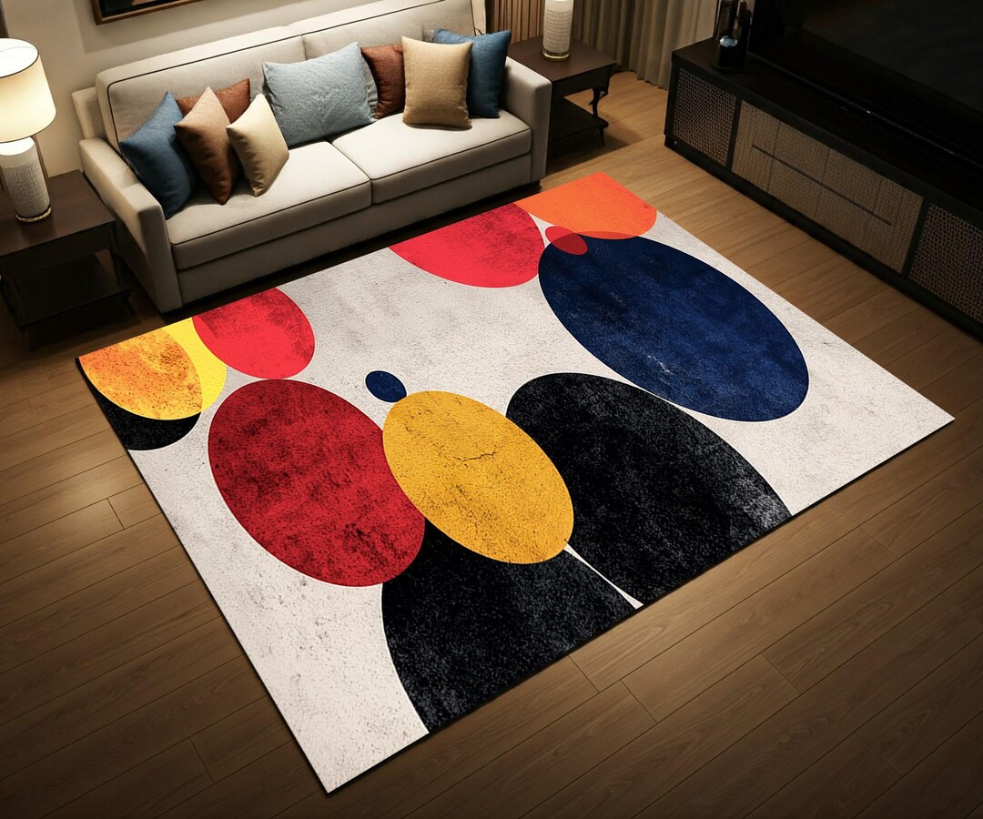 Geometric Rug, Circle Patterned Rug, Colorful Rug, Abstract Rug, Living ...