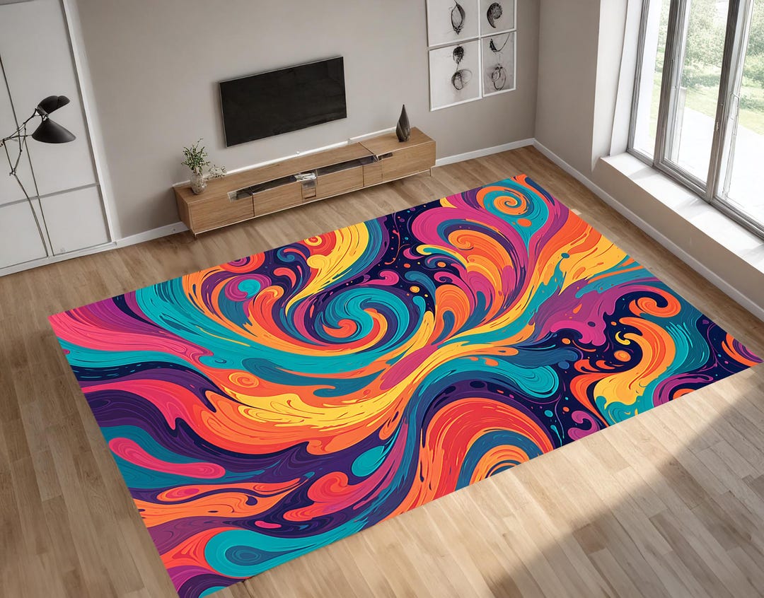 Psychedelic Rug: Trippy Fluid Art, Colorful Geometric Patterns - Etsy