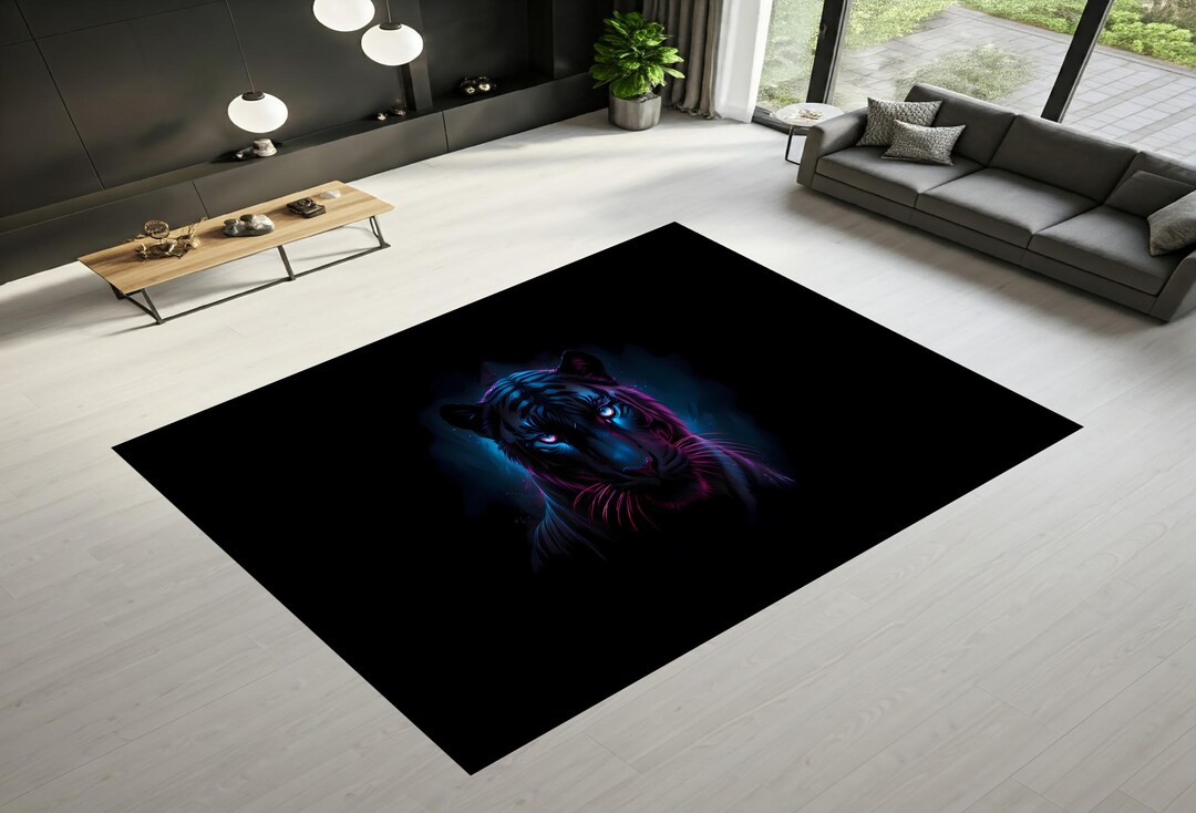 Black Panther Rug, Neon Rug, Animal Patterned Rug, Wildlife, Modern Rug ...