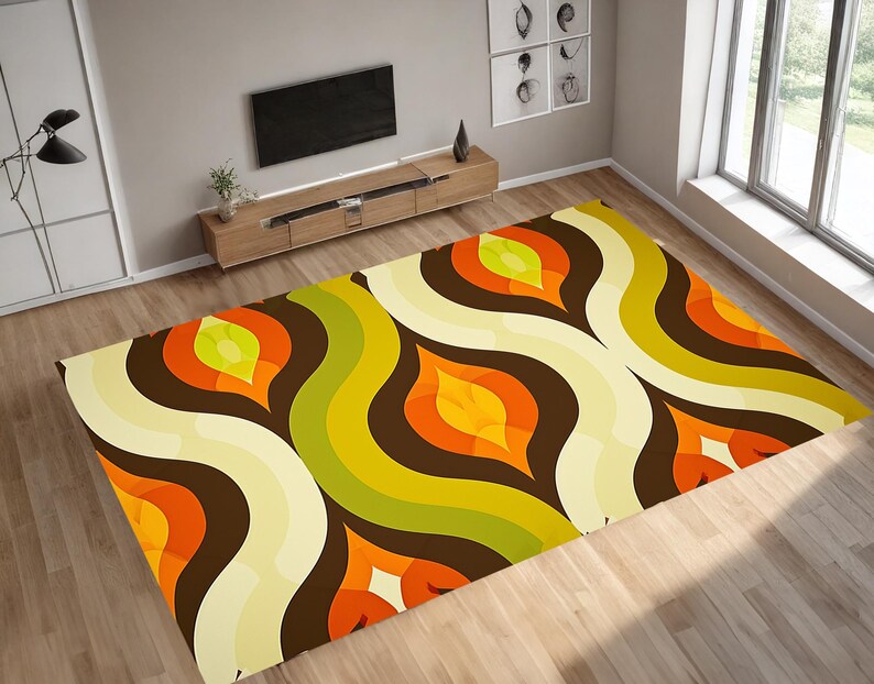 70s Retro Rug: Mid-century Modern Patterned Carpet - Etsy