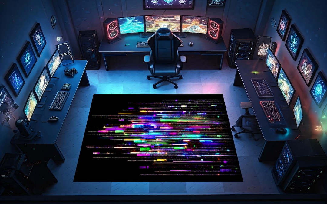 Neon Rug, RGB Rug, Digital Art Rug, Colorful Rug, Game Room Rug ...