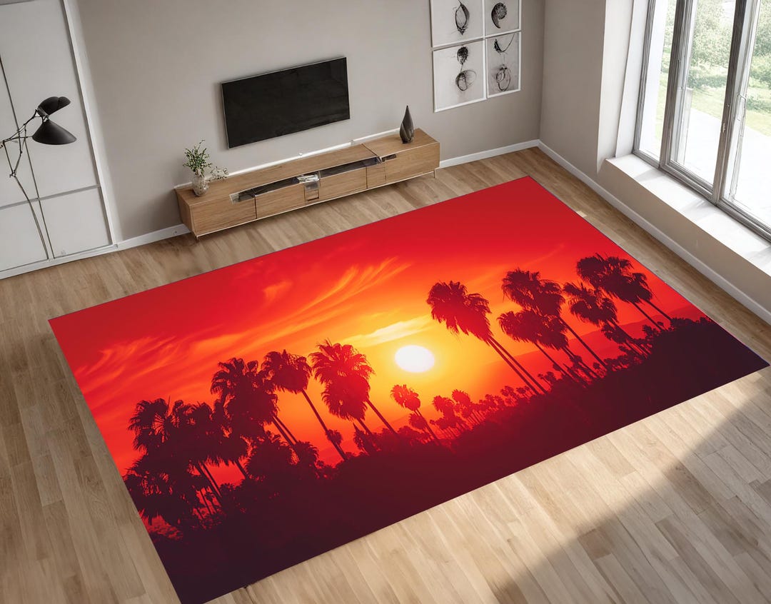 Sunset Rug, Palm Tree Rug, Tropical Rug, Boho Rug, Bohemian Rug, Living ...