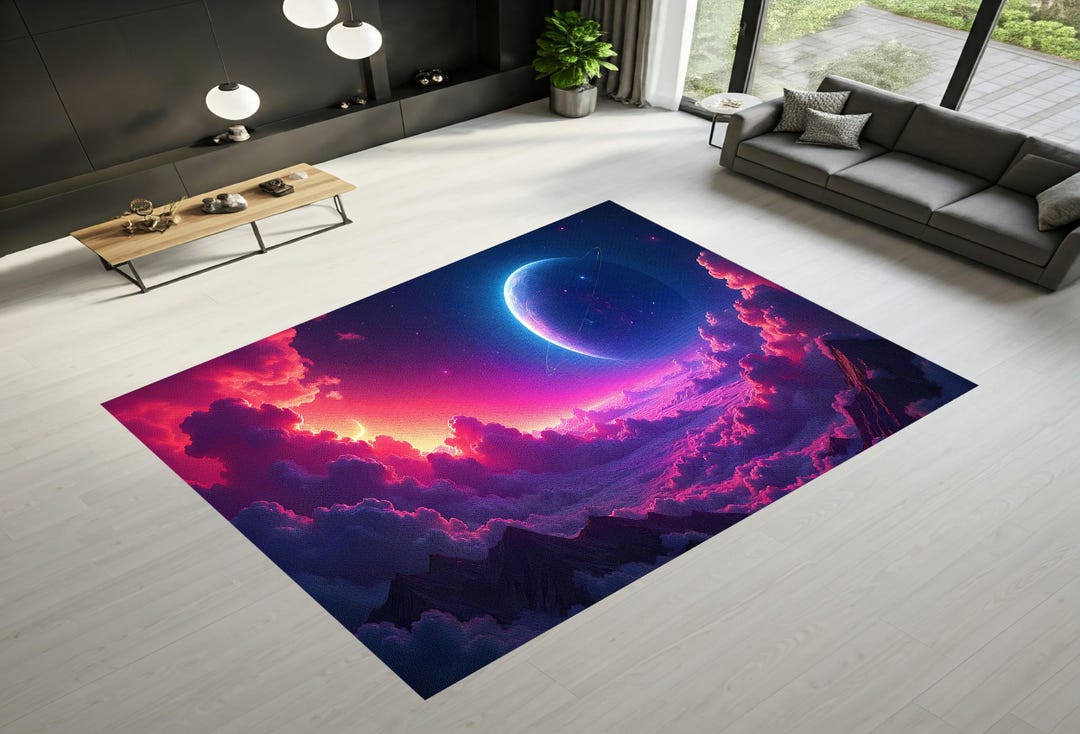 Pink Cloudy Rug, Purple Sky Rug, Night View Rug, Fascinating Rug ...