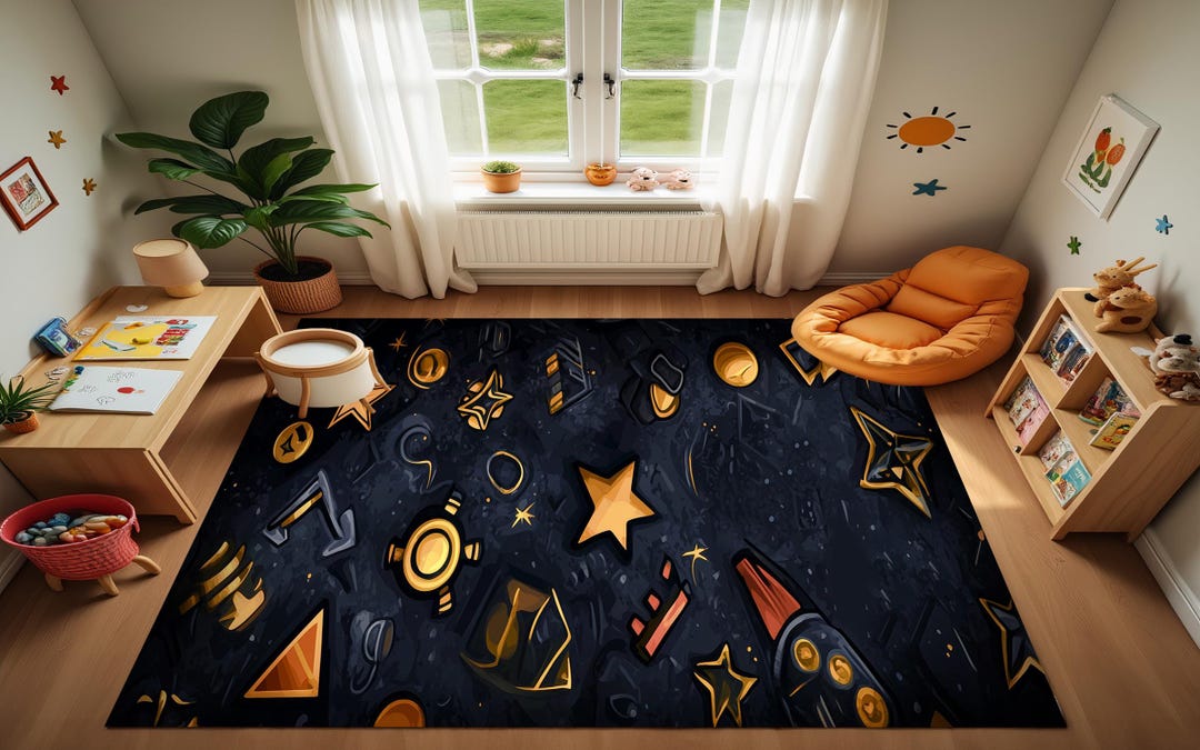 Space Themed Rug, Star Rug, Planet Rug, Rocket Rug, Children's Room Rug ...