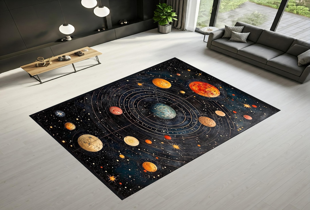 Solar System Rug, Planet Patterned Rug, Space Themed Rug, Home ...