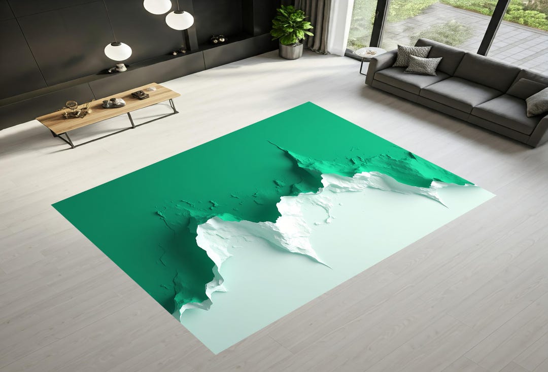 Emerald Green Rug, White Patterned Rug, Green Rug, Mountain Motif Rug ...