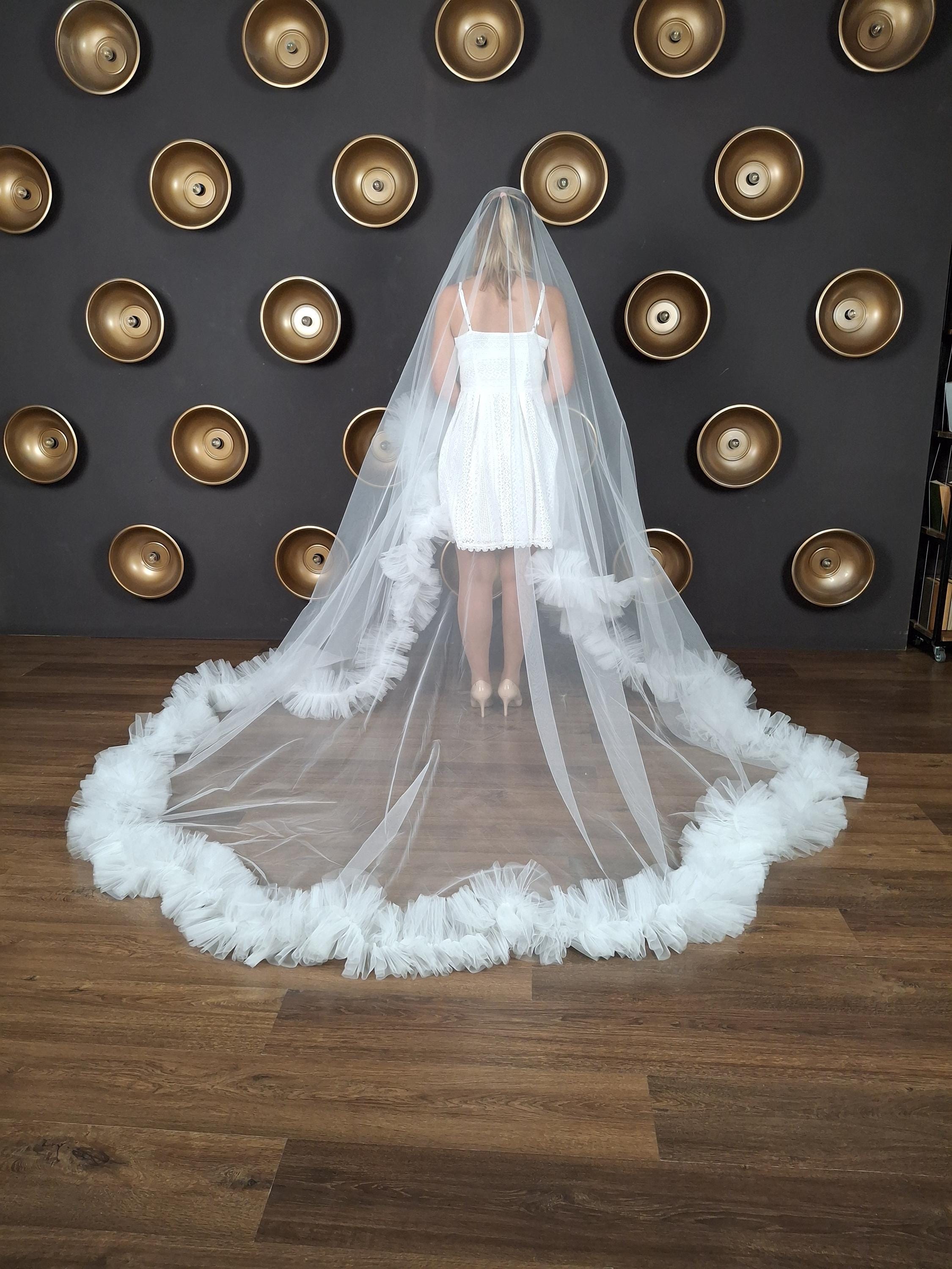 Ruffle Veil Wedding Veil Trim Ruffled Veil Cathedral Veil Fluffy Veil ...
