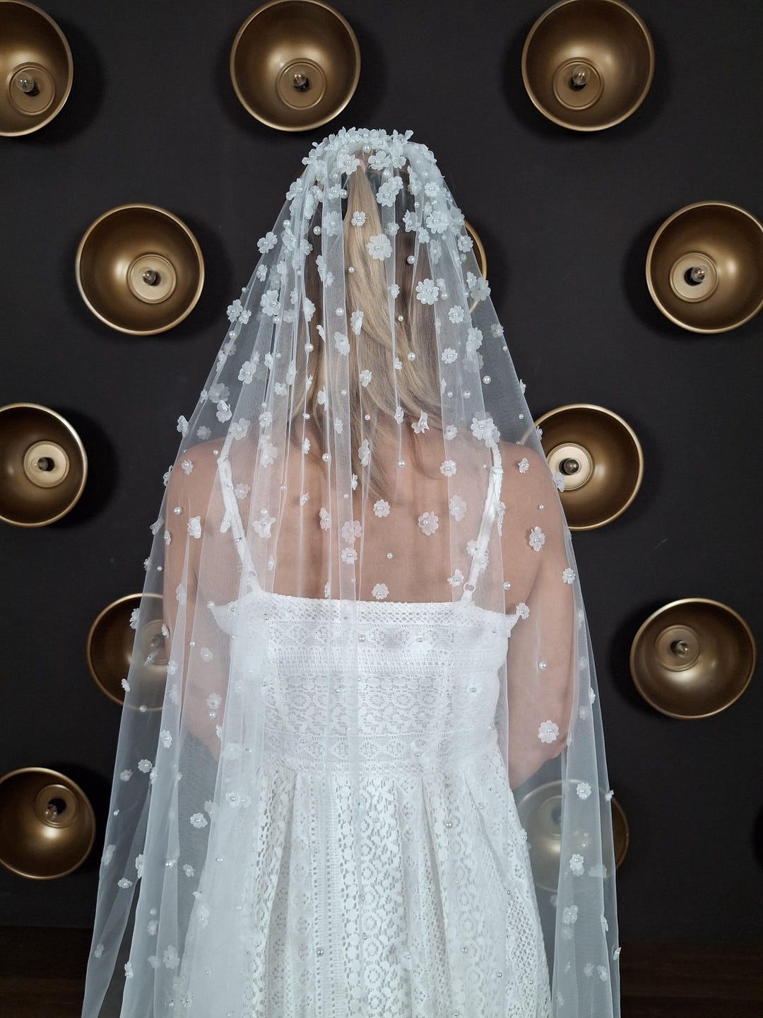 Floral Veil Floor Length Veil Wedding Veil With Small 3d Flower Veil ...