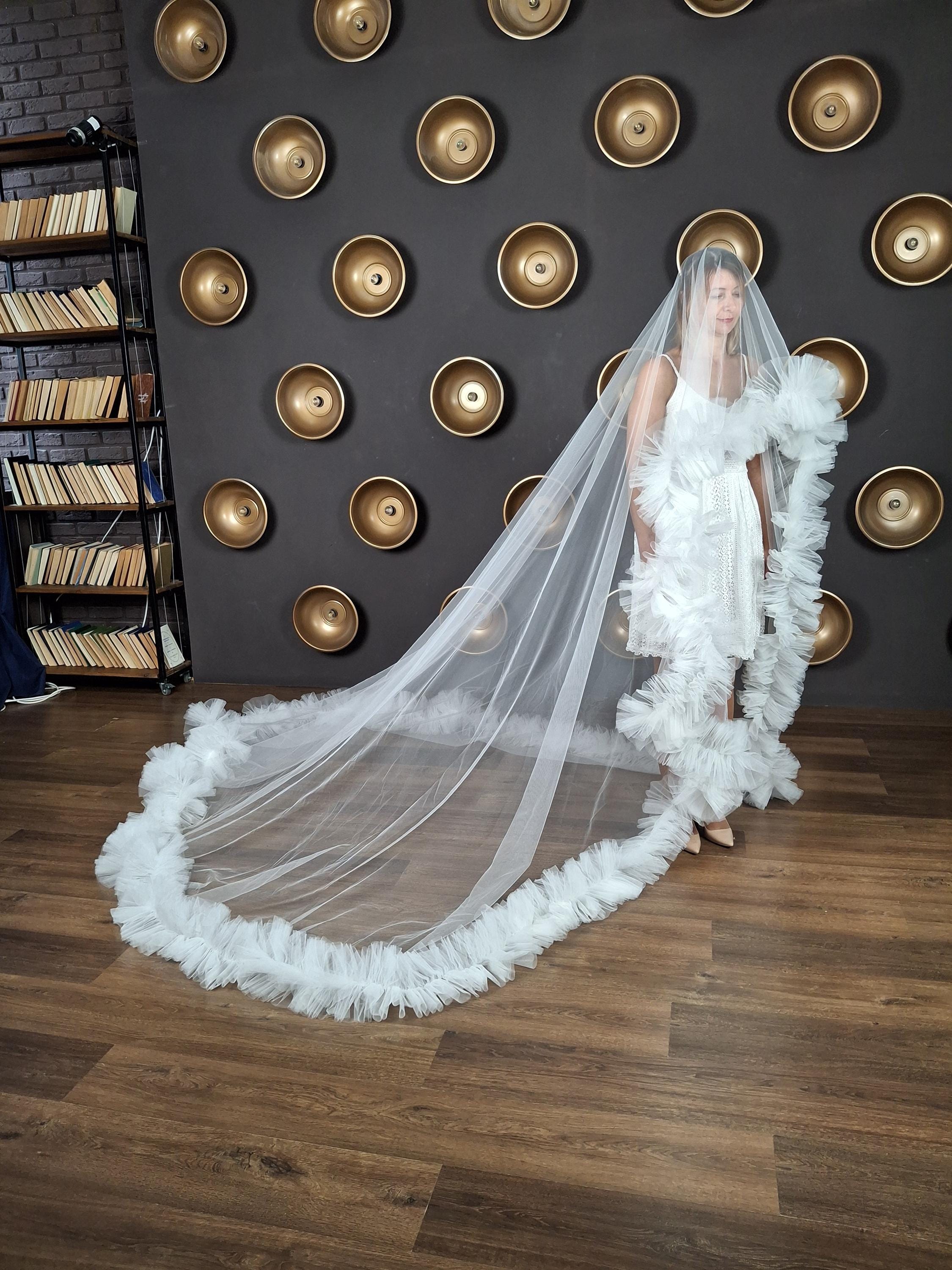 Ruffle Veil Wedding Veil Trim Ruffled Veil Cathedral Veil Fluffy Veil ...