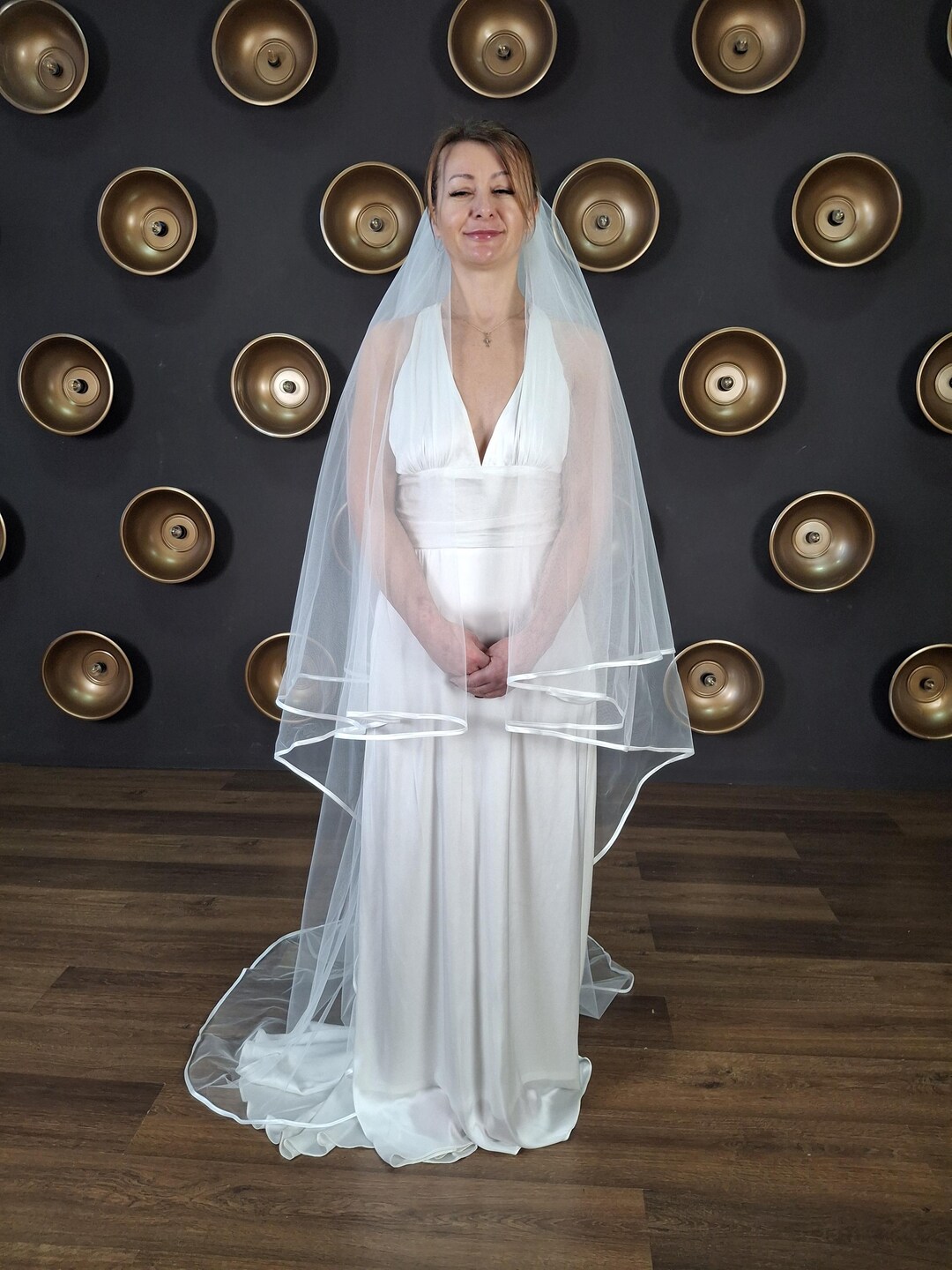 Satin Edge Veil in Floor Length Veil Satin Trim Veil Elegant Veil With ...