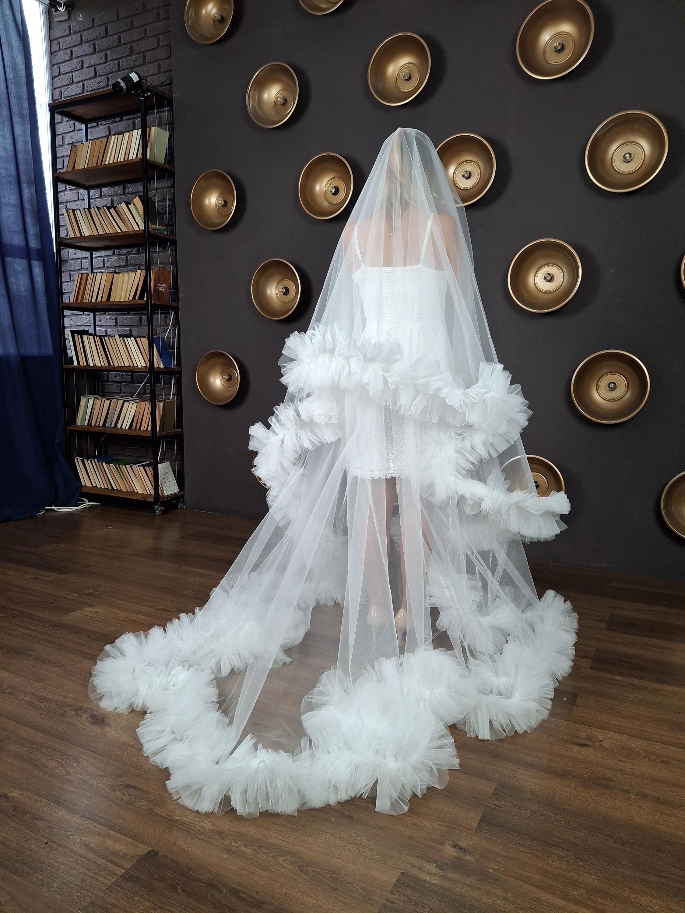 Ruffle Veil Wedding Veil Trim Ruffled Veil Cathedral Veil Fluffy Veil ...