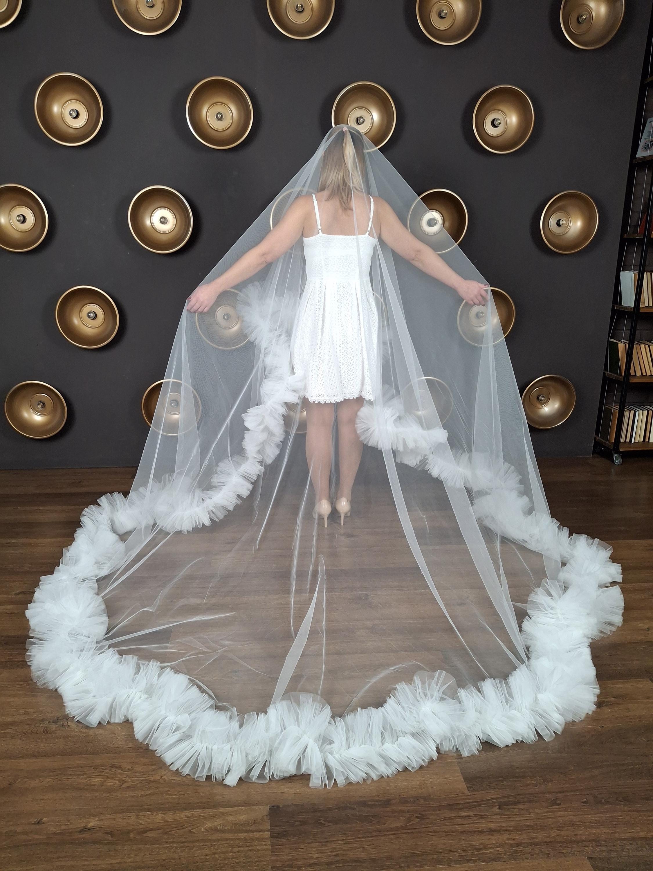 Ruffle Veil Wedding Veil Trim Ruffled Veil Cathedral Veil Fluffy Veil ...