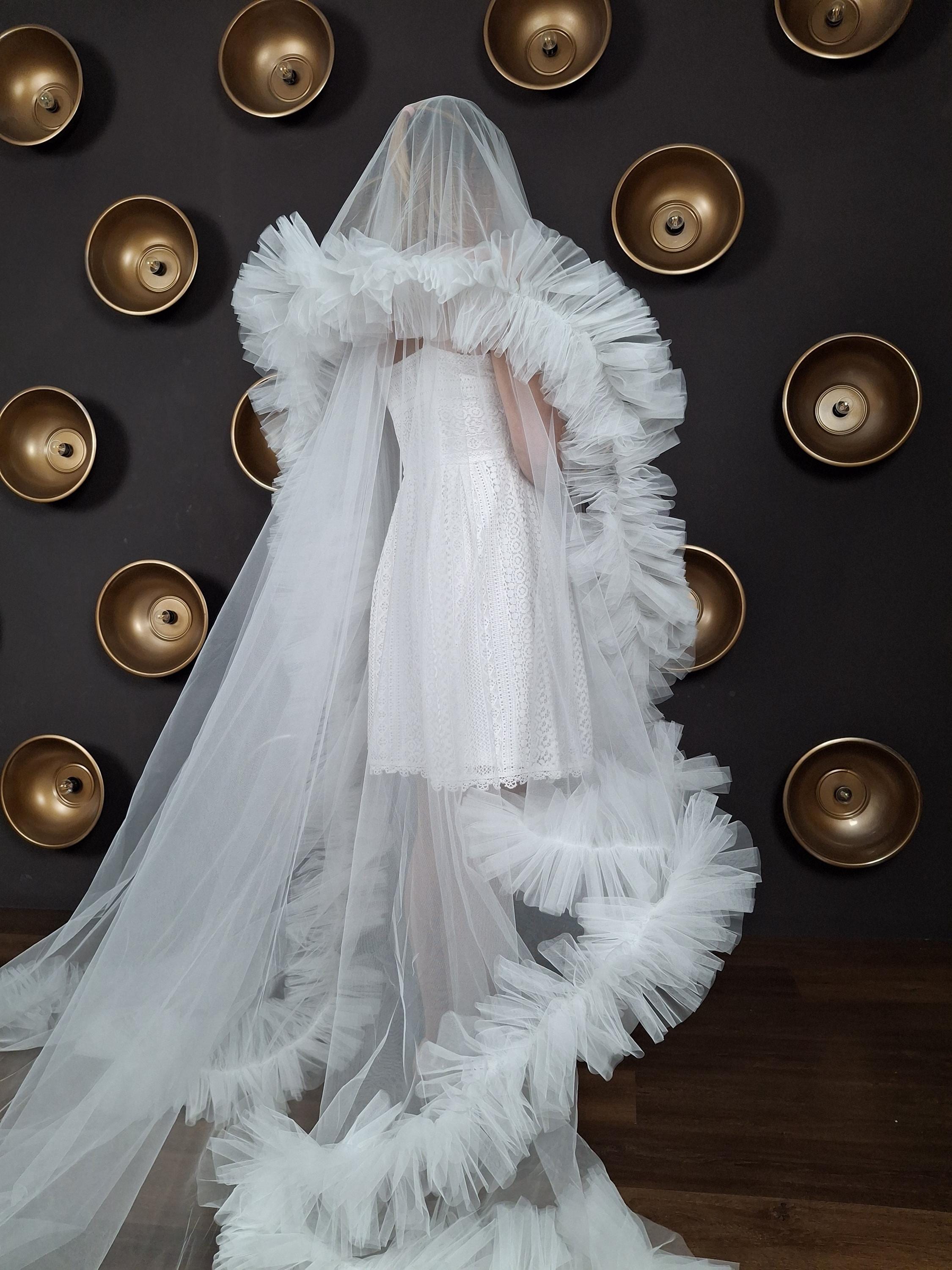 Ruffle Veil Wedding Veil Trim Ruffled Veil Cathedral Veil Fluffy Veil ...