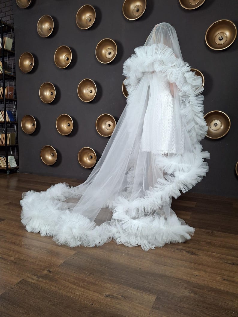 Ruffle Veil Wedding Veil Trim Ruffled Veil Cathedral Veil Fluffy Veil ...