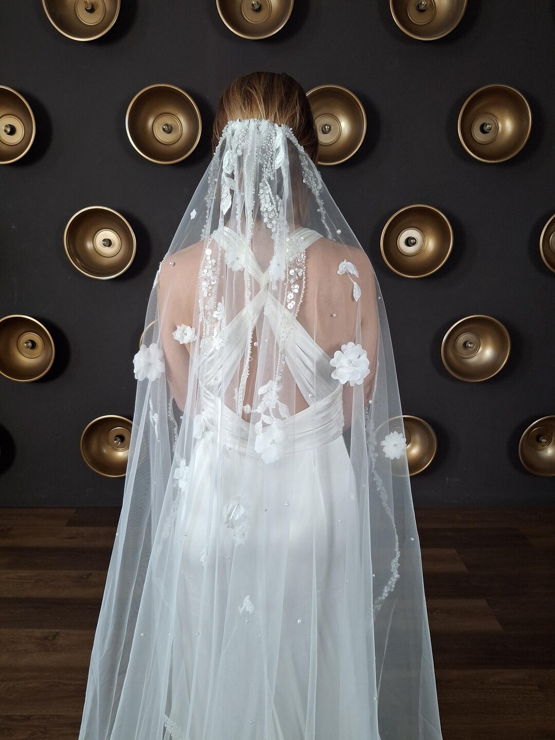 Wedding Veil 3d Flower Veil Floor Length Veil Floral Veil Ivory With ...