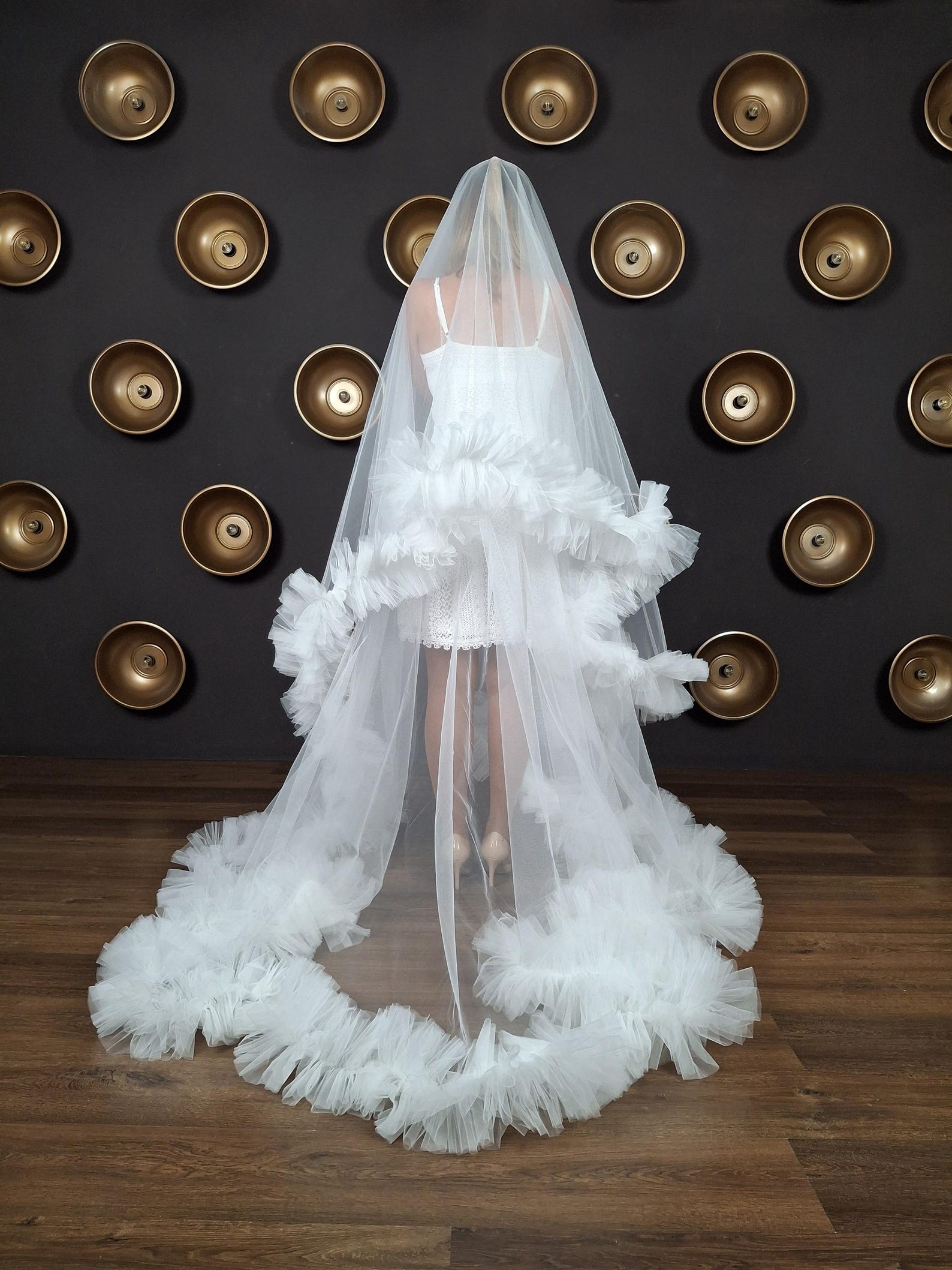 Ruffle Veil Wedding Veil Trim Ruffled Veil Cathedral Veil Fluffy Veil ...