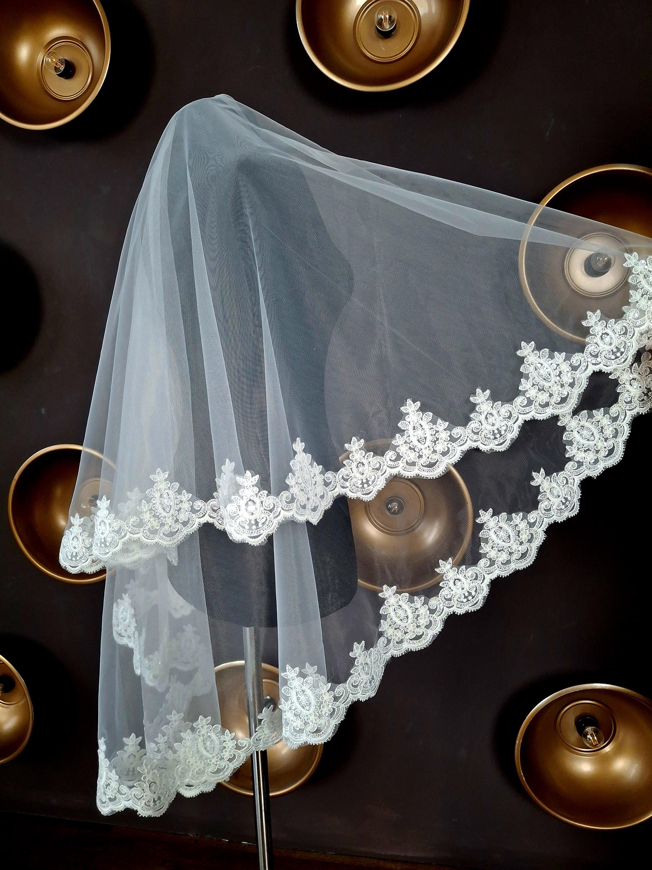 Lace Blusher Veil Lace Short Veil With Crystal Unique Lace Wedding Veil ...