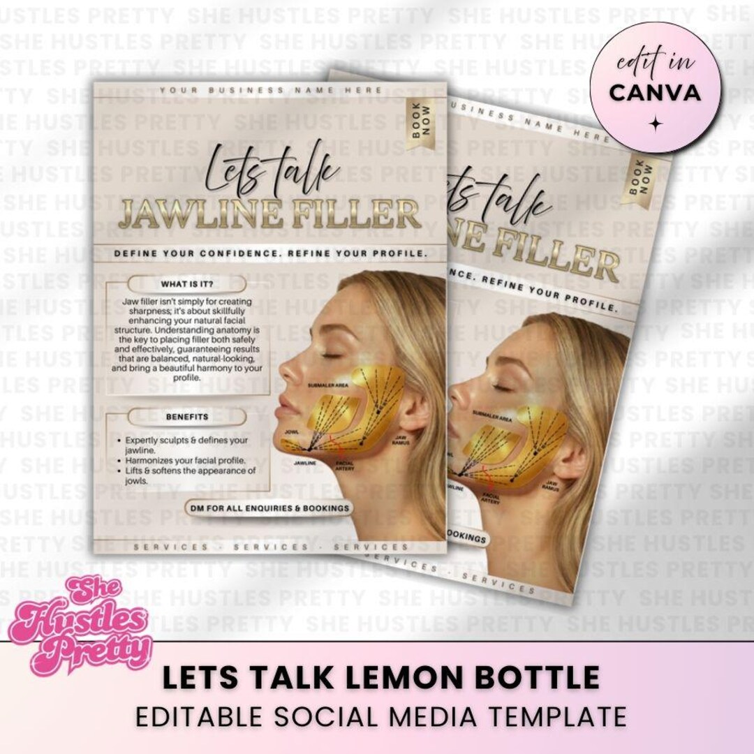 Dermal Filler Social Media Template, Jawline Filler, Instagram Post for ...