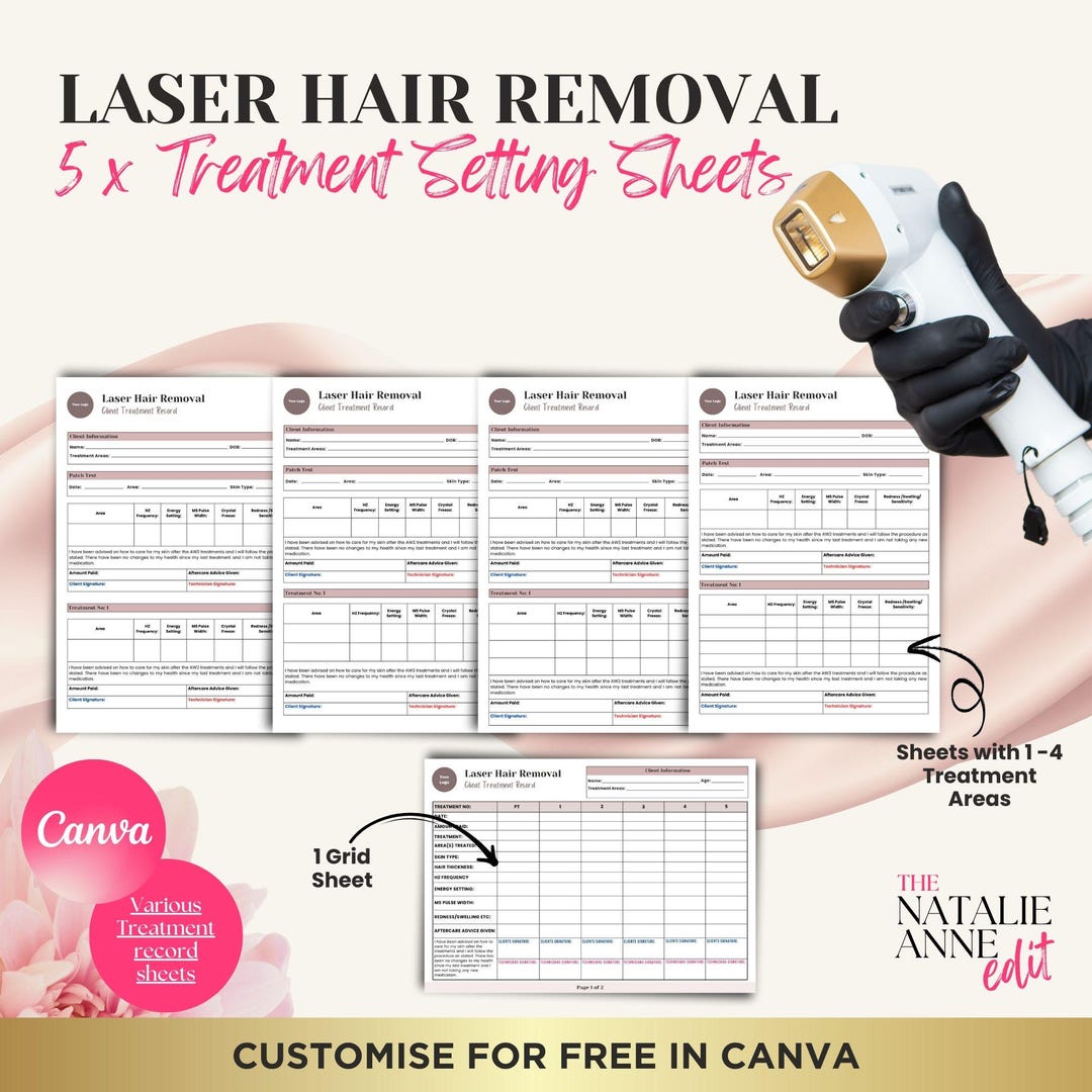 Laser Hair Removal Treatment Record: Editable Canva Templates - Etsy