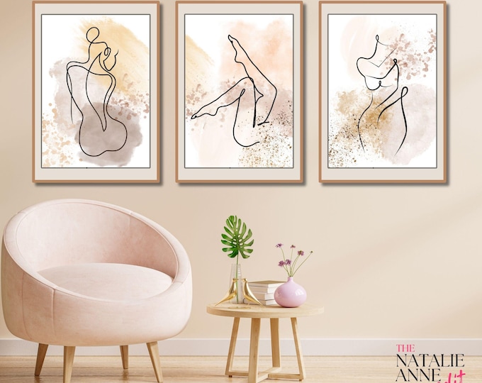 Laser Hair Removal Artwork, Women Abstract Line Art Drawing Print - Set ...
