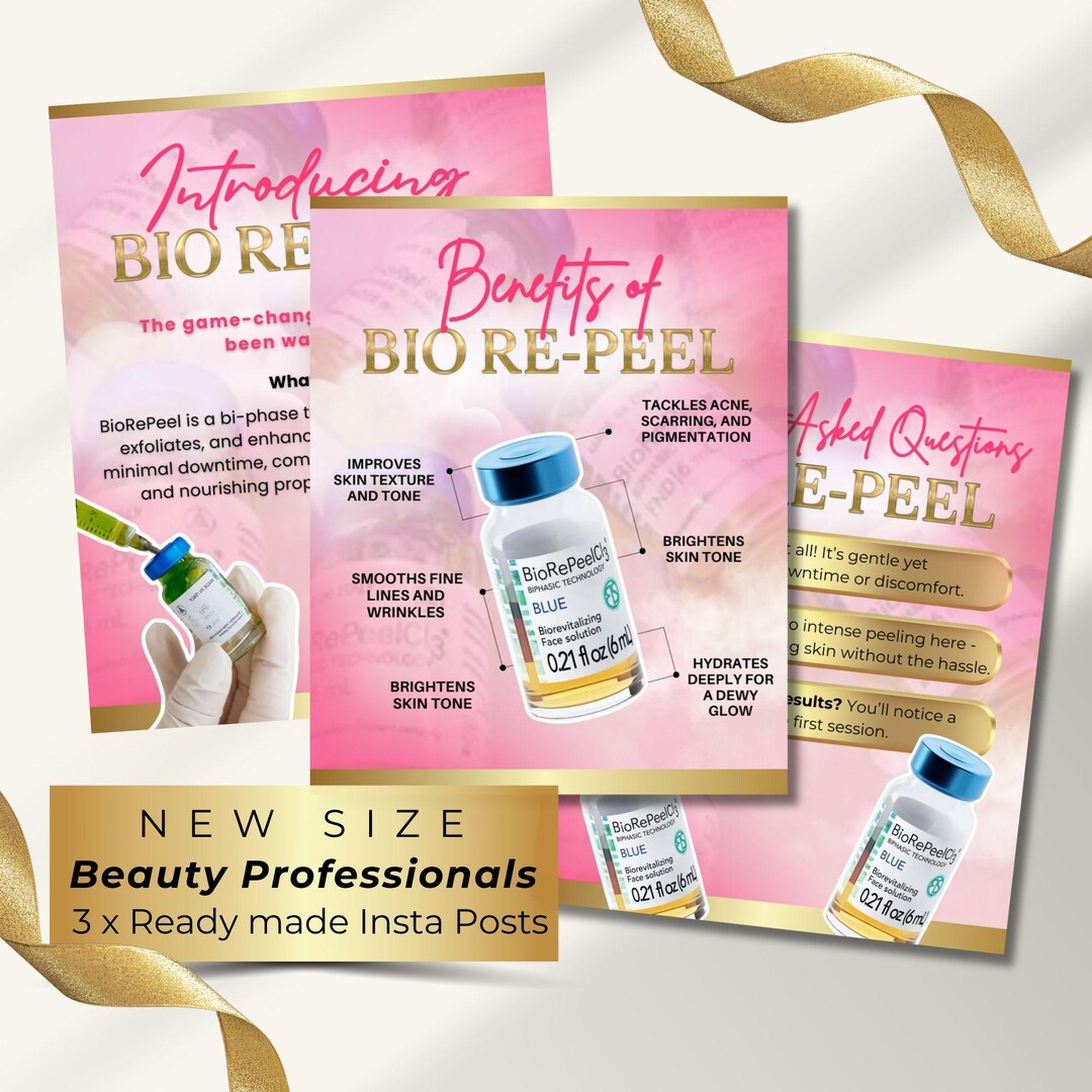 Bio Re-peel Instagram Posts: Pink & Gold Skincare Content (digital ...