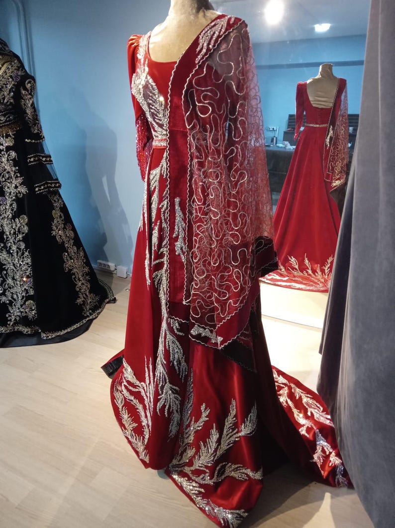 Sparkly Red Velvet Maxi Dress, Henna Night Dress, Elegant Bride Dress ...