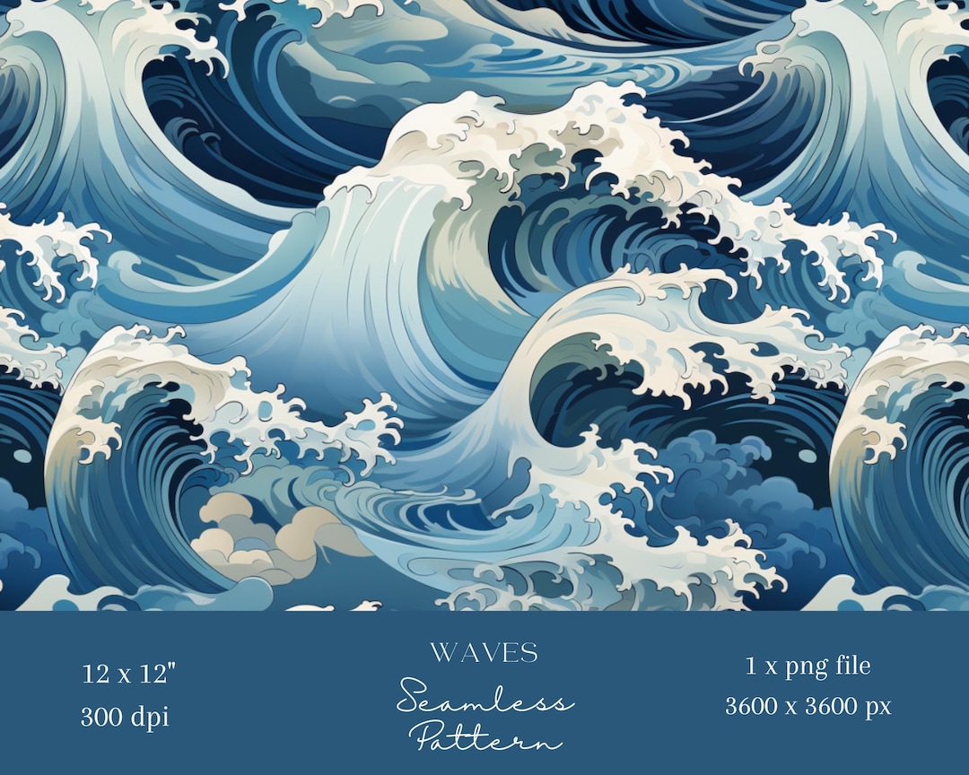 1x Sea Waves Blue Digital Paper Seamless Pattern Repeating File for ...