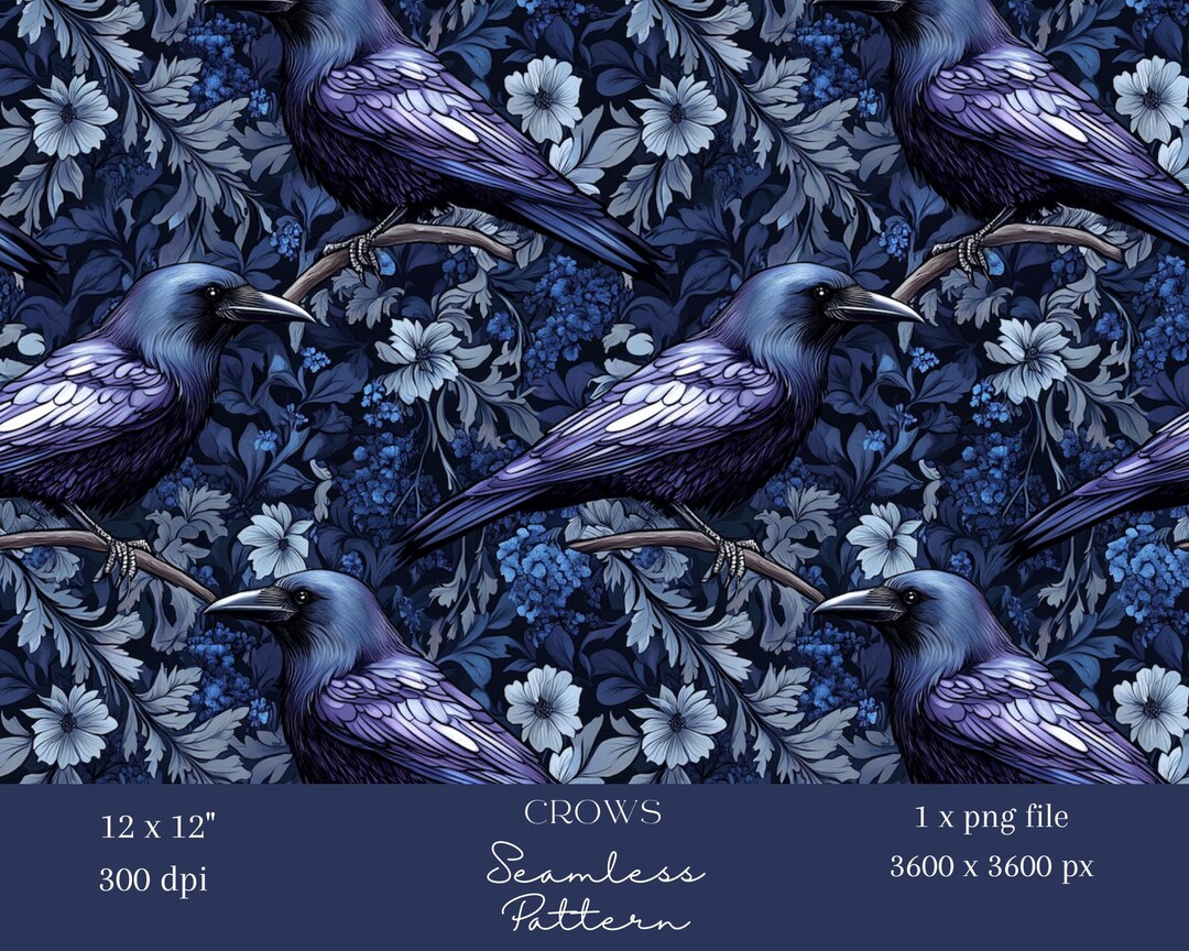 1x Raven Crow Birds Digital Paper Repeat Fabric Seamless Pattern ...