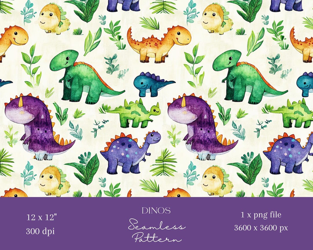 1x Colourful Dinosaurs Digital Paper Seamless Pattern Repeating File ...