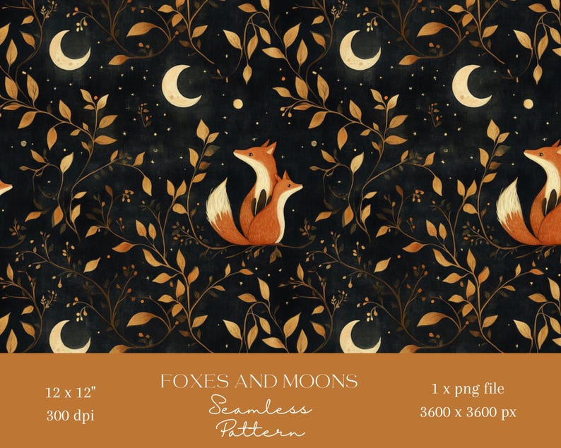 1x Fox and Moon Digital Paper Seamless Pattern Scrapbooking Paper ...