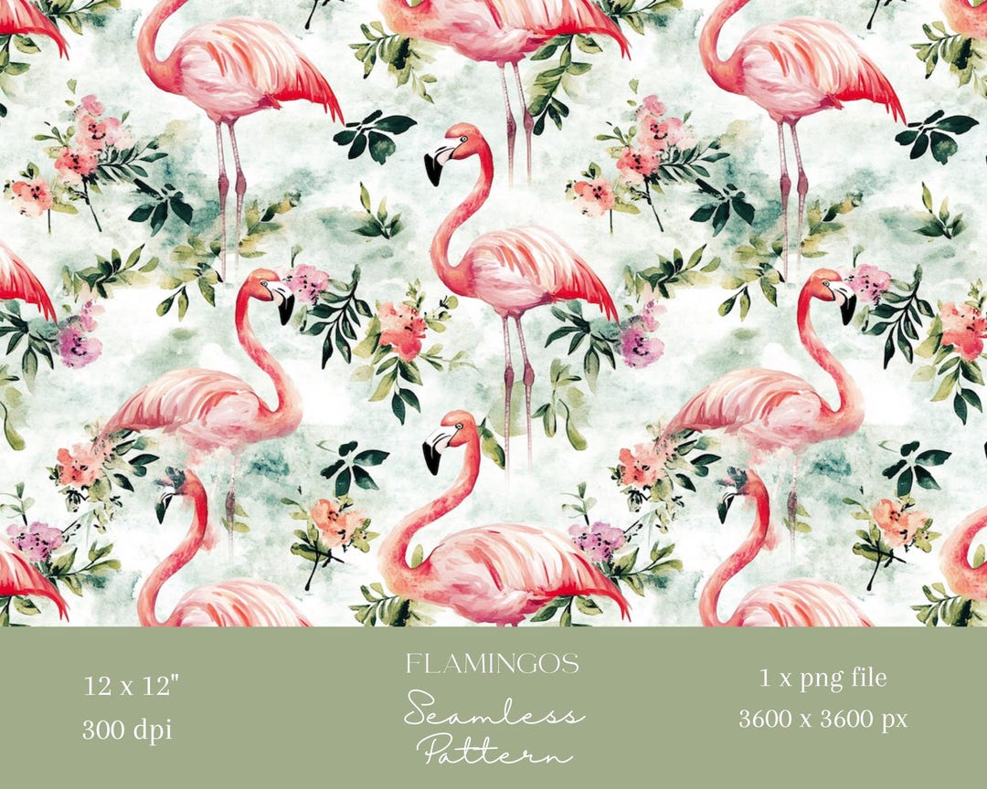 1x Flamingo Bird Seamless Pattern Repeating File for Fabric Print ...