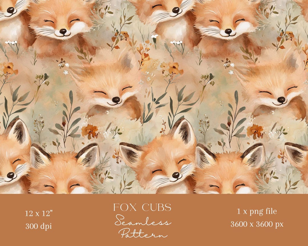 1x Fox Cubs Digital Paper Fabric Seamless Pattern Scrapbooking Paper ...