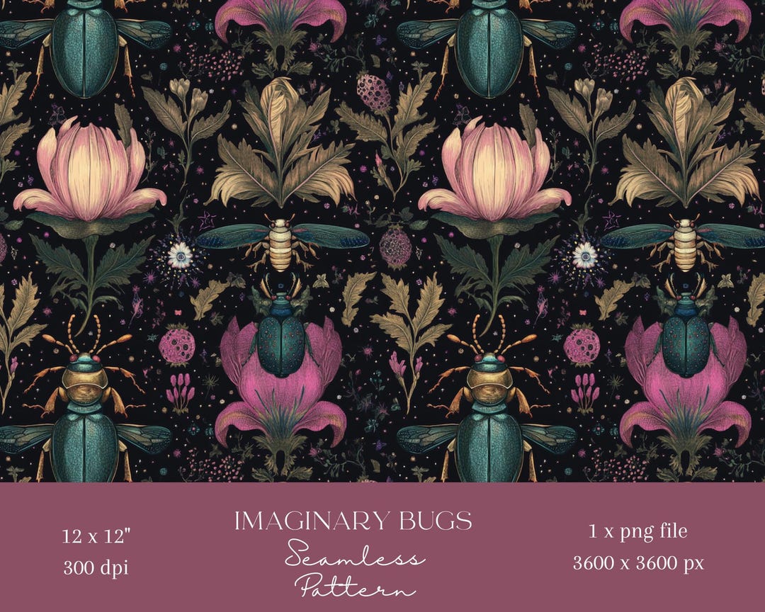 1x Imaginary Bugs and Insect Digital Paper Seamless Pattern ...