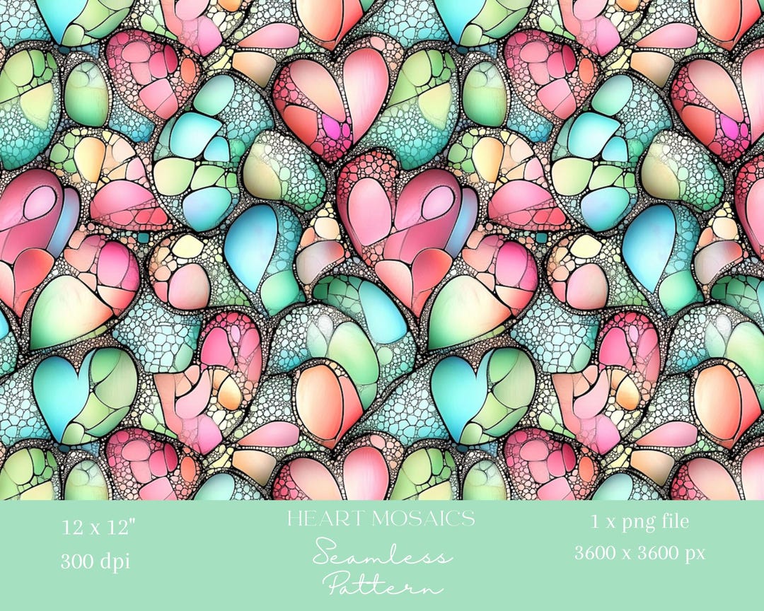 1x Rainbow Heart Mosaic Digital Paper Seamless Pattern Repeating File ...